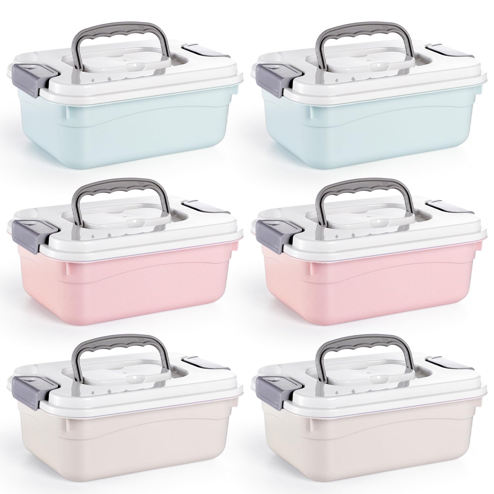 Elsjoy Set of 6 Small Plastic Storage Bins With Lid and Handle, 2.1 Quart Plastic Latch Storage Box Stackable Storage Container, Small Plastic Storage Basket Cute Organizer Box for Home, Office