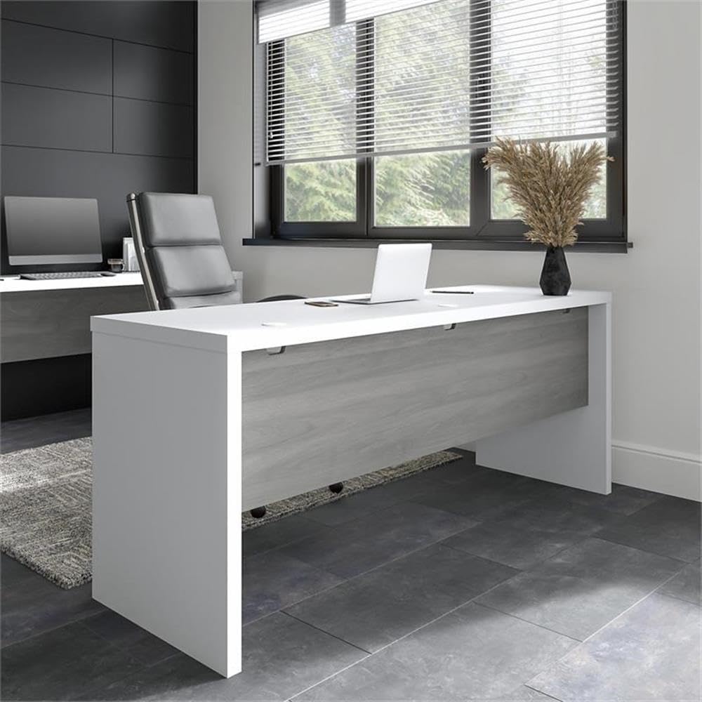 Pemberly Row 72W Computer Desk in Pure White and Modern Gray - Engineered Wood