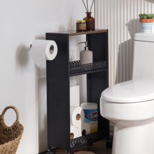 OhuaCason Toilet Paper Holder Stand for Small Bathroom Storage:Skinny Bathroom Storage Cabinet for Small Spaces Tiny Apartment