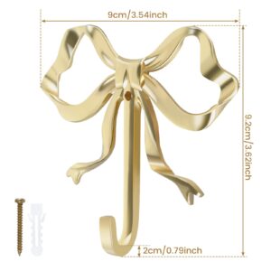 Littlegrass Bow Hook Decorative Bow Hanger Gold Towel Hook Brass Coat Hooks Decorative Hooks Wall Hanging Towel Hook for Bathroom Bedroom Bathrobe (1 Pc)