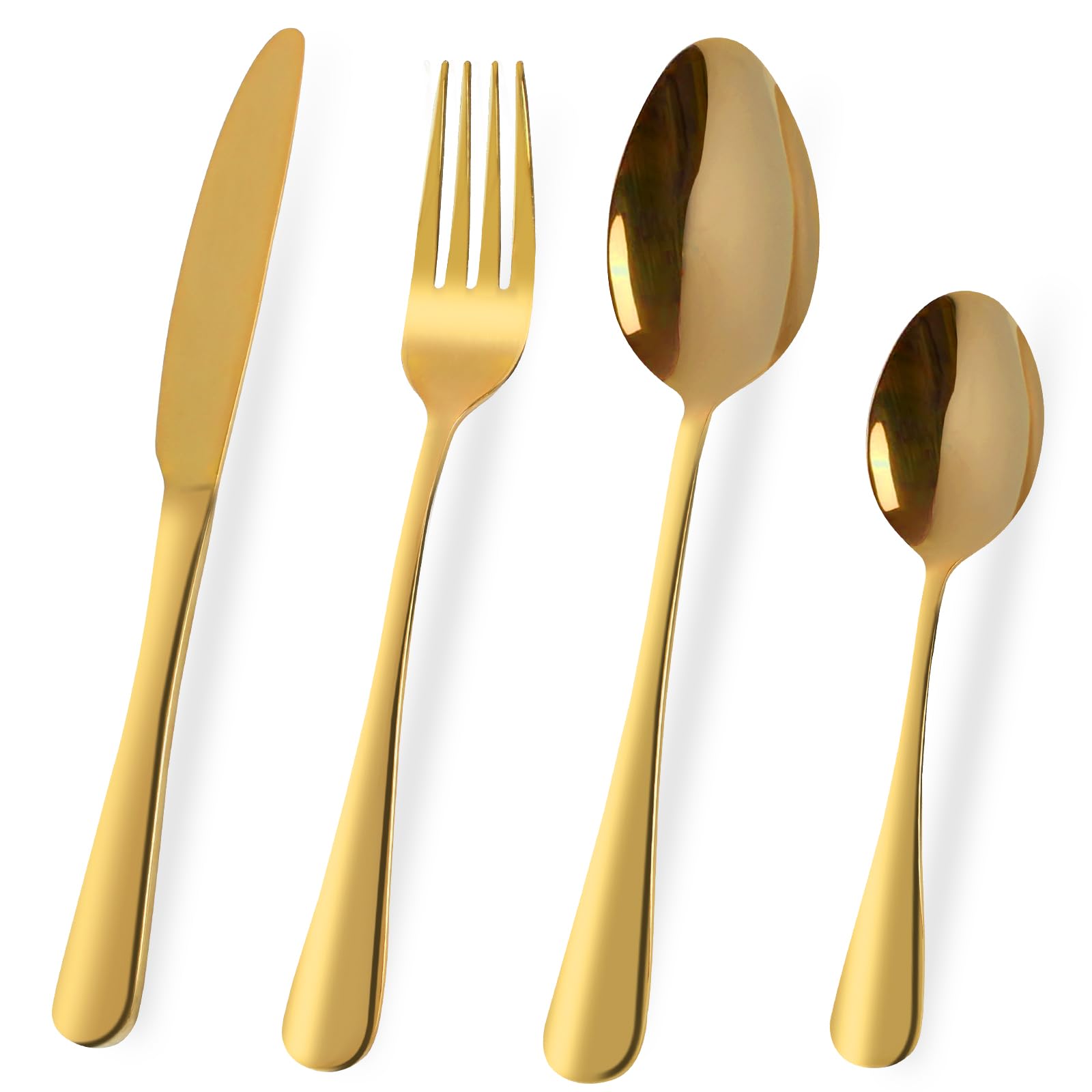 Gold ware Set, Stainless Steel 16 Piece Flatware Set for 4, Cutlery Utensils Set Include Knife/Fork/Spoon Service for 4, Mirror Polished and Dishwasher Safe (Gold)