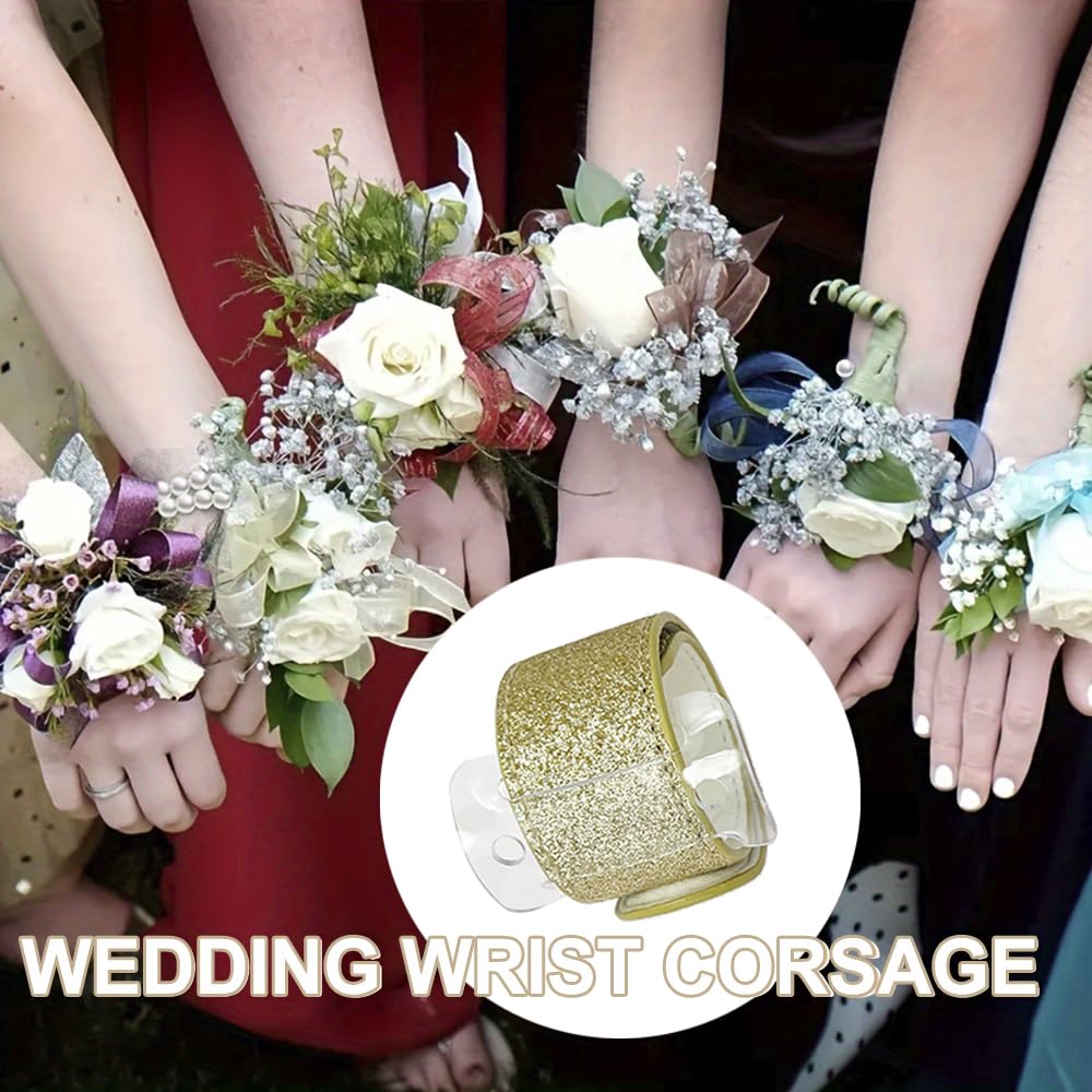 Tutuone 6 Pcs Slaplet Wrist Corsage Bracelets Corsage Wristlet Bands DIY Wrist Corsages Accessories for Wedding,Prom and Bridal Shower Party Wrist Corsages (Golden)