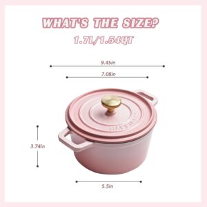 Enameled Cast Iron Dutch Oven, Pink Nonstick Dutch Oven Pot with Lid, Round Enamel Cookware for Braising Stewing Roasting Baking, Good Sealing, Cooking Pot Suitable for All Stoves (Pink)