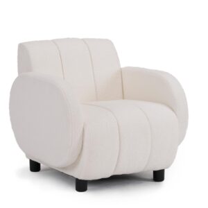 sunwave accent chair with round armrest and wood legs, soft teddy fleece reading chair, boucle chair for living room, bedroom, office, single sofa lounge club chair