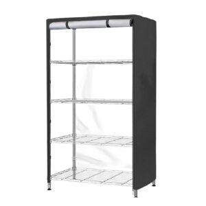 wire shelf cover, 210d heavy duty waterproof dustproof storge shelving unit cover 36x18x72 inch outdoor wire rack cover with zip and hook for wire shelving, black cover only