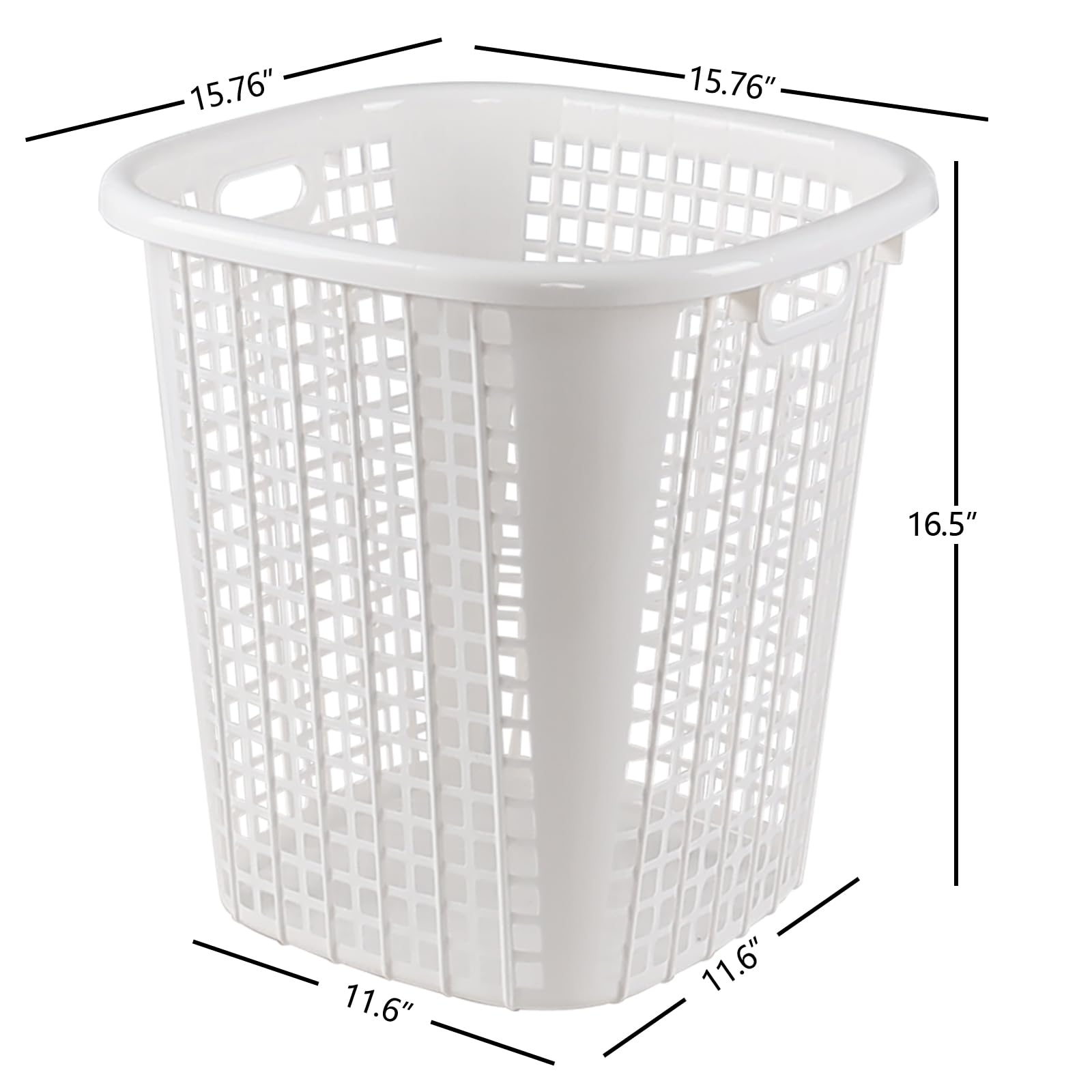 Haodehen 6 Packs Tall Plastic Laundry Baskets, 15.76" x 15.76" x 16.5", Dirty Clothes Hamper with Cut Out Handle, Ventilated, White