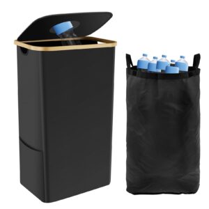 recycling bin for kitchen, large 29 gallon 110l recycle bin with lid removeable reusable inner bag, collecting glass paper plastic metal empty bottles, recycling bin zip-top can,kitchen recycling bin