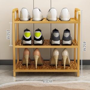 CBBZJY Metal Shoe Rack Organizer Vertical Design Entryway Storage Cabinet for Entrance or Kitchen Small and Narrow Free Standing Gold (3-Tier)