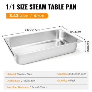 4 Pack Hotel Pans, 1/1 Full Size 4’ Deep Steam Table Pan with Lid, 21" L x 13" W Commercial Stainless Steel Pan Food Containers, Catering Supplies Buffet Display