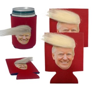 2 pcs funny can coolers sleeves with trump hair, great novelty gifts unique presents for men women, beer can cooler