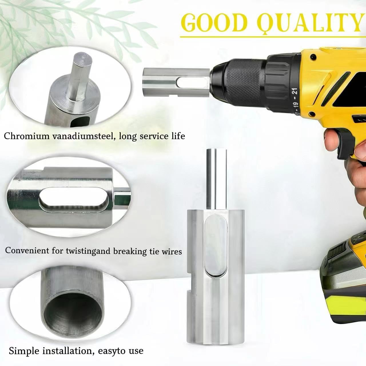 YhoBuy 11 Gauge Twist Ties EZ Drill Chuck Tool, Stainless Steel Drill Truck Twist Ties Tool for Easy Fence Wire Making