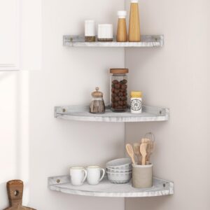 Godimerhea Corner Shelves Wall Mount, Rustic Natural Wood Corner Floating Shelf, Distressed White Storage Organizer Corner Wall Shelves for Living Room Kitchen Bedroom Bathroom Laundry, 9.68x9.68 Inch