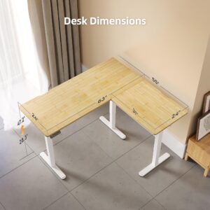 Claiks L Shaped Standing Desk Adjustable Height, Dual Motor Electric Corner Standing Desk, 63x55 inch Sit Stand up Desk with Splice Board, Bamboo