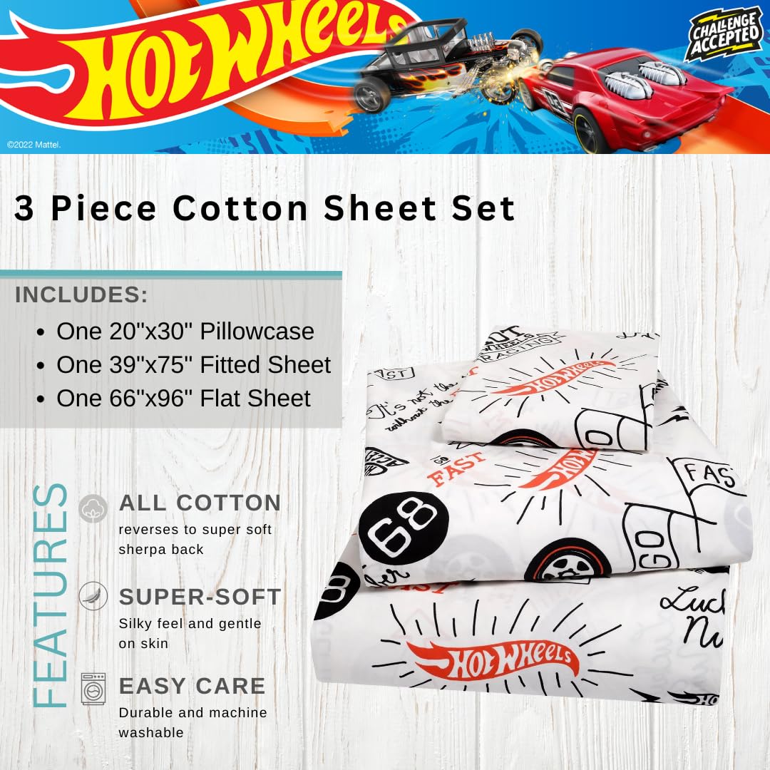 Franco Hot Wheels Kids Luxury Bedding Super Soft Premium Cotton 3 Piece Sheet Set, Twin, (Officially Licensed Product)