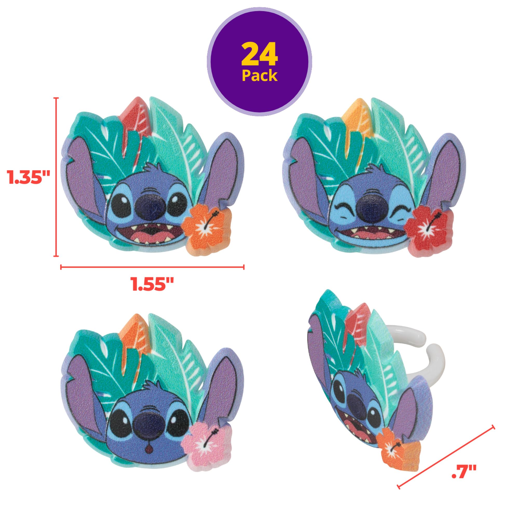 DecoPac Disney's Stitch 'Ohana Cupcake Rings, 24 Lilo & Stitch Cupcake Decorations For Birthday Parties & Celebrations, Food Safe Cake Toppers – 24 Pack