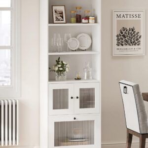 Seeday White Bookcase,5 Shelf Bookshelf and Bookcase with Acrylic Cabinet Doors,Modern Bookcase for Home, Office, and Living Room