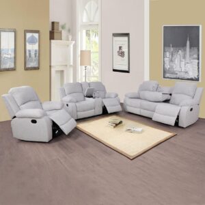 we own linen recliner sofa set 3 pcs motion sofa loveseat recliner sofa recliner couch manual reclining chair for living room (3 piece set) (grey)