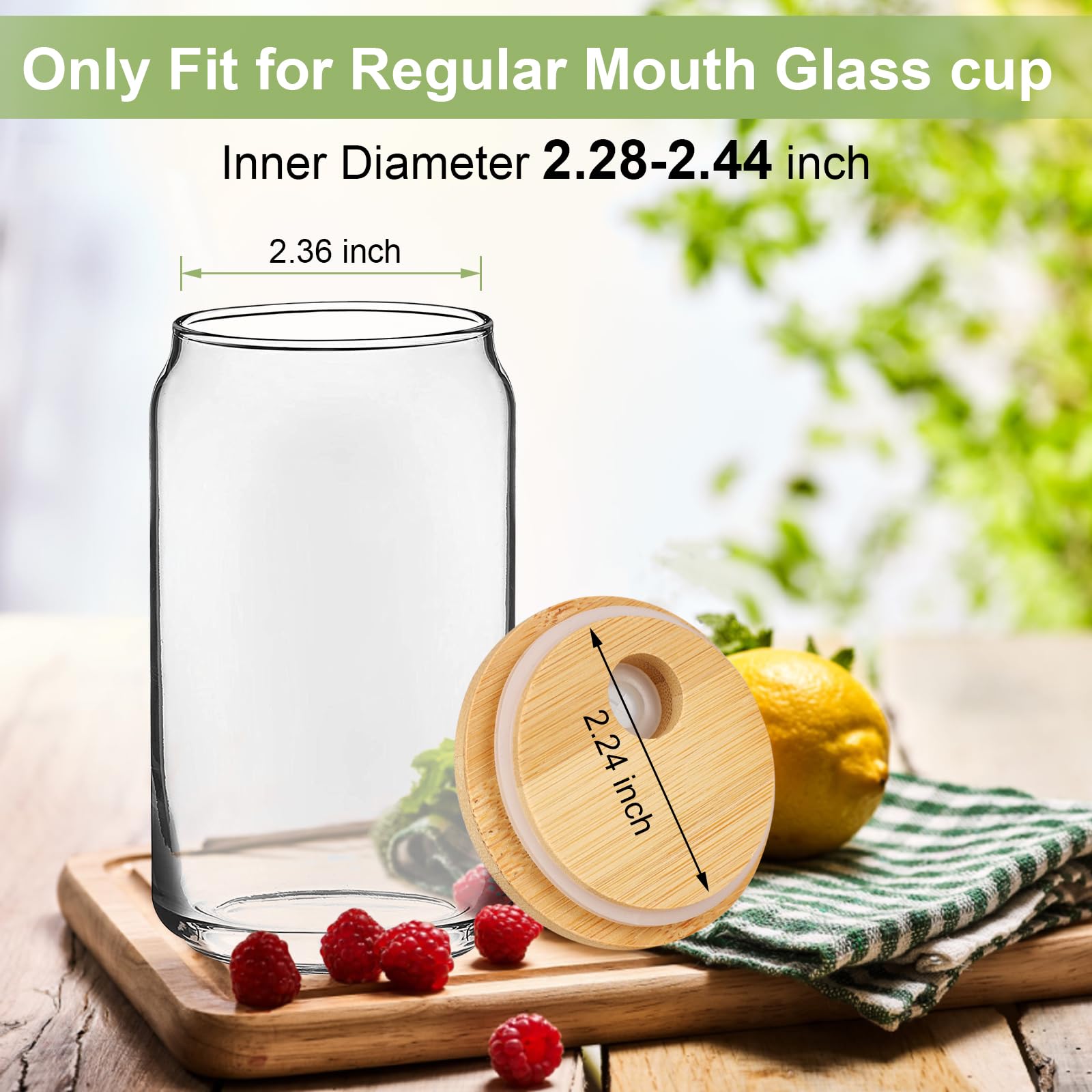 Bamboo Lids For Glass Cups, Replacement Bamboo Canning Lids for Regular Mouth 16OZ/20OZ/24OZ Glass Cups (6 PCS) Suitable for cups with inner diameter of 58 mm (6pcs)