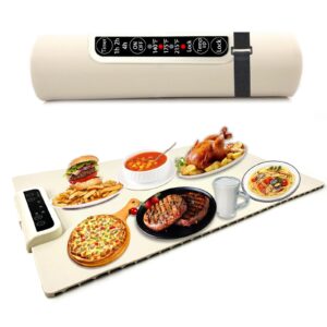 food warming mat, food warmer for parties buffet - upgraded foldable graphene full surface fast heating electric warming tray, portable food warmers pad for parties, 3 temp,auto shut-off & child-lock