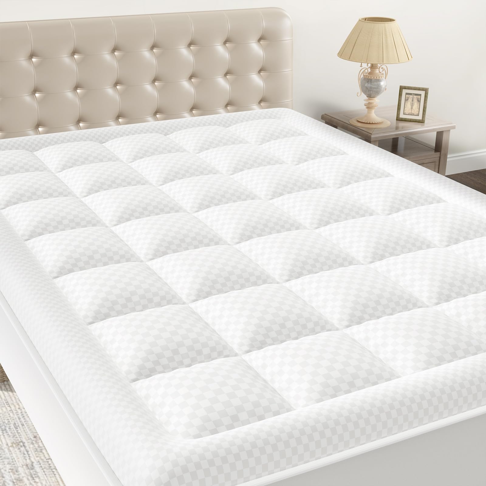 OLANLY Queen Quilted Fitted Mattress Pad - Elastic Fitted Mattress Topper - Cooling Soft Mattress Cover Stretches up to 21 Inches Deep, Machine Washable Mattress Protector (60x80 inch, White)