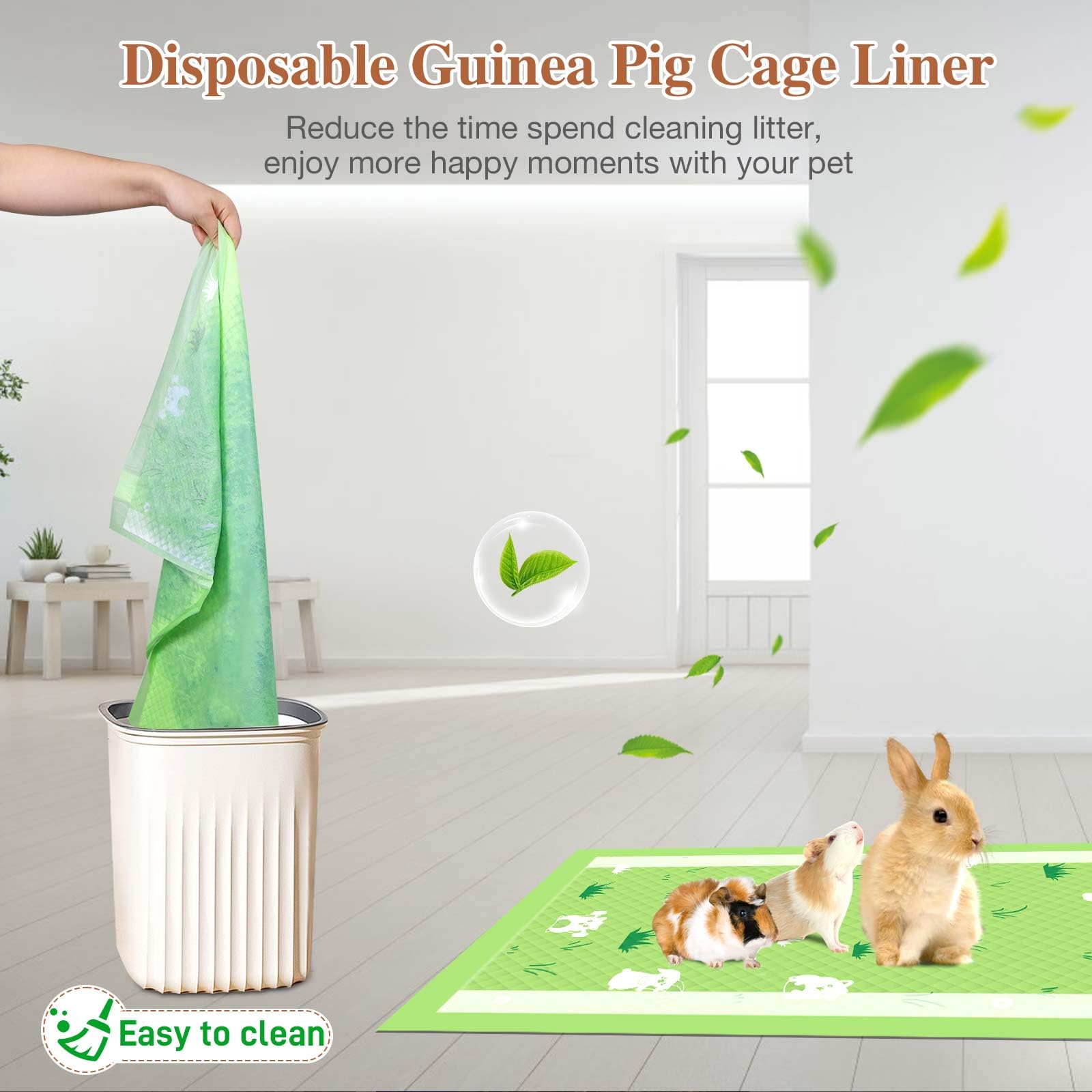 Guinea Pig Cage Liner 30 Count Disposable Super Absorbent Pee Pads Enhanced Odor Control Pet Cage Liners for Ferrets, Rabbits, Hamsters, and Other Small Animal, 28" x 17" Fits Any Size C&C Cage