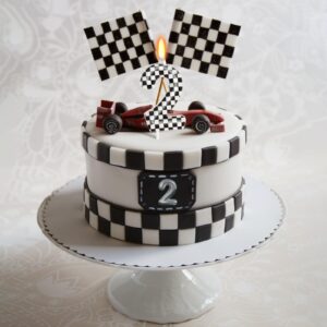 Number 2 Racing Cars Birthday Candle, Race Car Cake Topper, Truck Themed Birthday Party Decorations, Black White Checkered Candles