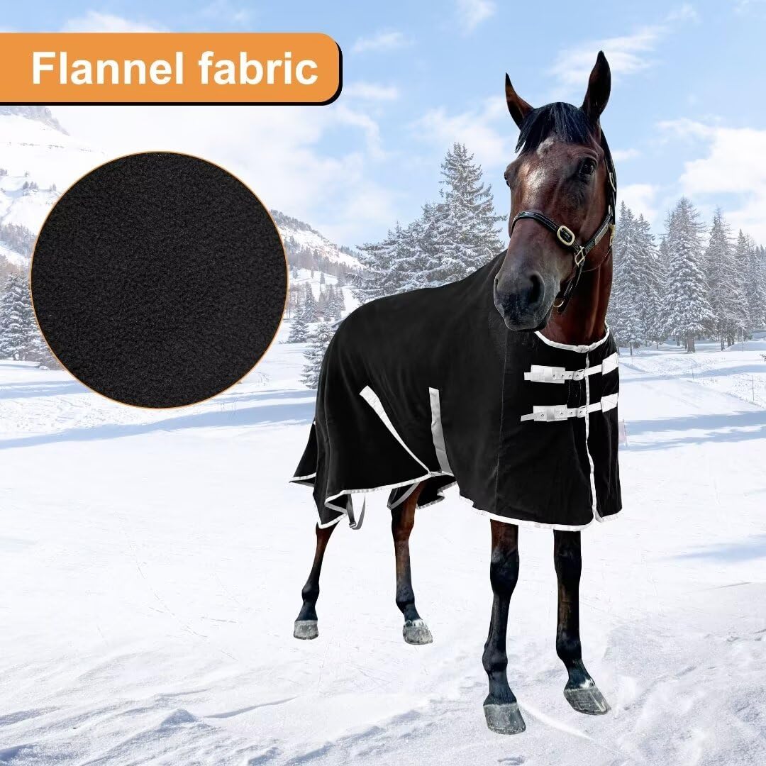 Horse Turnout Blanket, Soft Fleece Horse Cooler, Exercise Horse Sheet Breathable Comfort,No Filling (Black, US 78IN(EU 145CM))