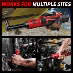 Dragro 3/8" 18V Extended Cordless Ratchet Wrench, 40 Ft-Lbs 450RPM 4 Inch Electric Power Ratchet Wrenches with 2Pcs 2000 mAh Batteries, Battery Powered Ratchet Driver with 7 Sockets, Variable Speed