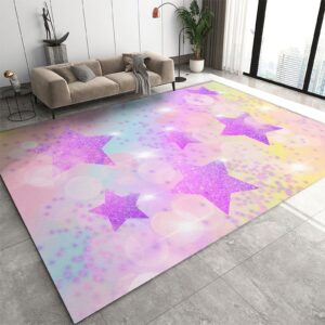 dreamy starry sky purple area rug, purple stars decorative rug, easy clean carpet with anti-slip backing for bedroom living room dining room office 3ftx5ft