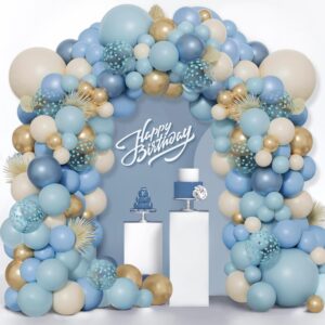 dusty blue balloons garland arch kit, dusty pastel baby blue balloon white sand chrome gold blue confetti latex balloons for boy baby shower bridal shower gender reveal birthday party decorations