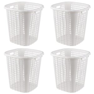 haodehen 6 packs tall plastic laundry baskets, 15.76" x 15.76" x 16.5", dirty clothes hamper with cut out handle, ventilated, white