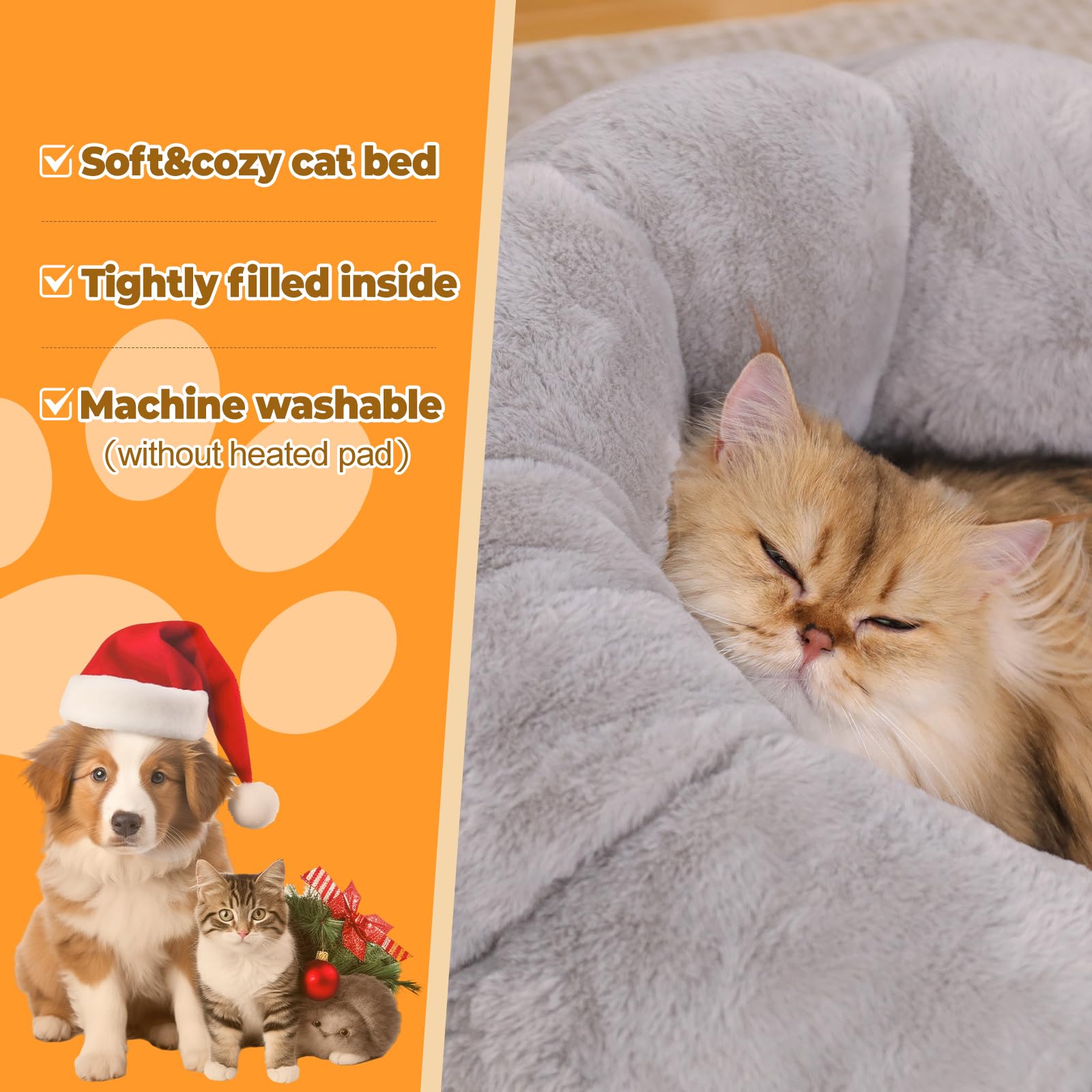 Rywell Heated Cat Bed,Versatile Heated Cat Bed Indoor for All Seasons, Soft & Cozy Heated Pet Bed with Timer & Temp Adjustable, Heated Bed for Indoor Cat&Small Dog