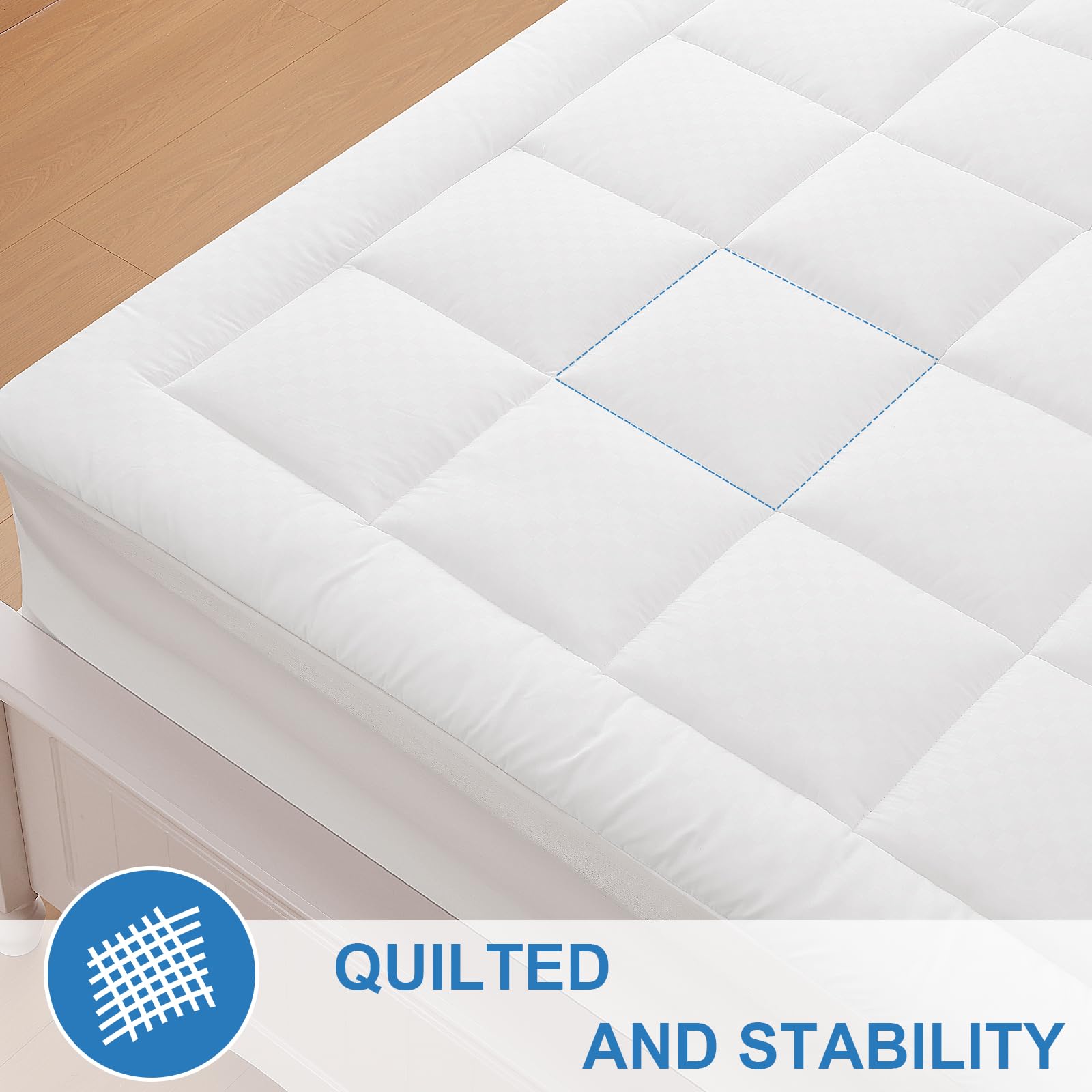 OLANLY Queen Quilted Fitted Mattress Pad - Elastic Fitted Mattress Topper - Cooling Soft Mattress Cover Stretches up to 21 Inches Deep, Machine Washable Mattress Protector (60x80 inch, White)