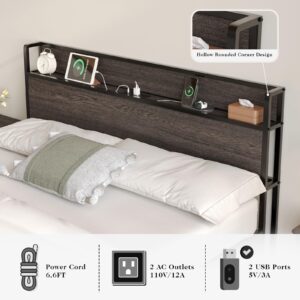 Albott Queen Size Lift up Storage Bed Frame, Wooden Platform Bed Frame with Storage Headboard ＆ Charging Station, No Spring Box Needed/Noise Free, Black