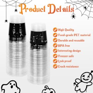 100pcs12 oz Halloween Party Cups, Clear Disposable Halloween Plastic Cups, Printed Party Cups for Halloween Party Decorations & Party Supplies, Drinkware Beer Beverage Ice Cream Snacks Plastic Cups