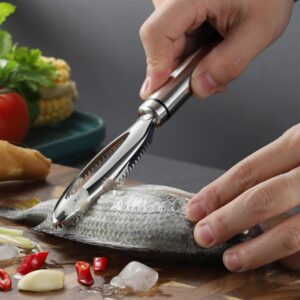 Fish Scaler Tool, 2PCS Stainless Steel Fish Scale Remover, Portable Fish Descaler Tool, Hanging Fish Scaler Tool for Kitchen, Seafood Markets