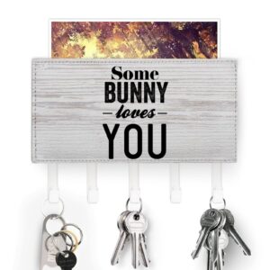 yinrune rustic key hangers with 5 hooks some bunny loves you key holder for wall, self adhesive key organizer positive quotes key holder and key rack for kitchen bathroom entryway home decor