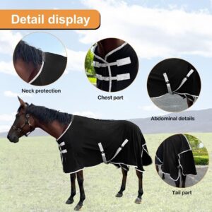 Horse Turnout Blanket, Soft Fleece Horse Cooler, Exercise Horse Sheet Breathable Comfort,No Filling (Black, US 78IN(EU 145CM))