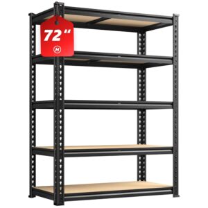 reibii 2020lbs storage shelves 5 tier garage shelving heavy duty adjustable garage shelves, utility rack shelf, shelving units for storage warehouse pantry closet, 35.5" w x 11.9" d x 72" h, black