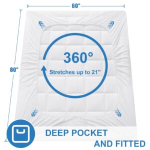 OLANLY Queen Quilted Fitted Mattress Pad - Elastic Fitted Mattress Topper - Cooling Soft Mattress Cover Stretches up to 21 Inches Deep, Machine Washable Mattress Protector (60x80 inch, White)