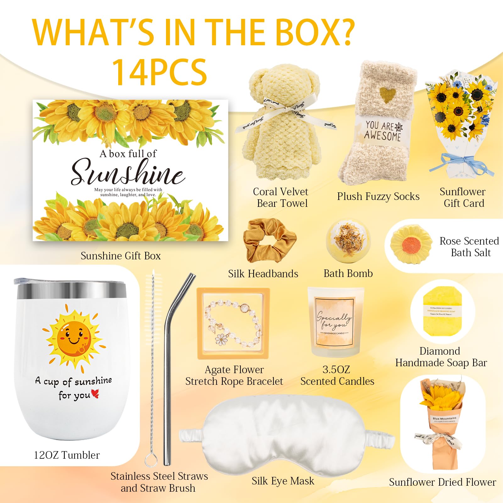 Birthday Gifts for Women, Sunflower Self Care Package Christmas Gifts, Sending Get Well Soon Sympathy Gifts Basket Unique Relaxation Spa Gifts Box for Women, Her, Sister, Mom, Best Friends