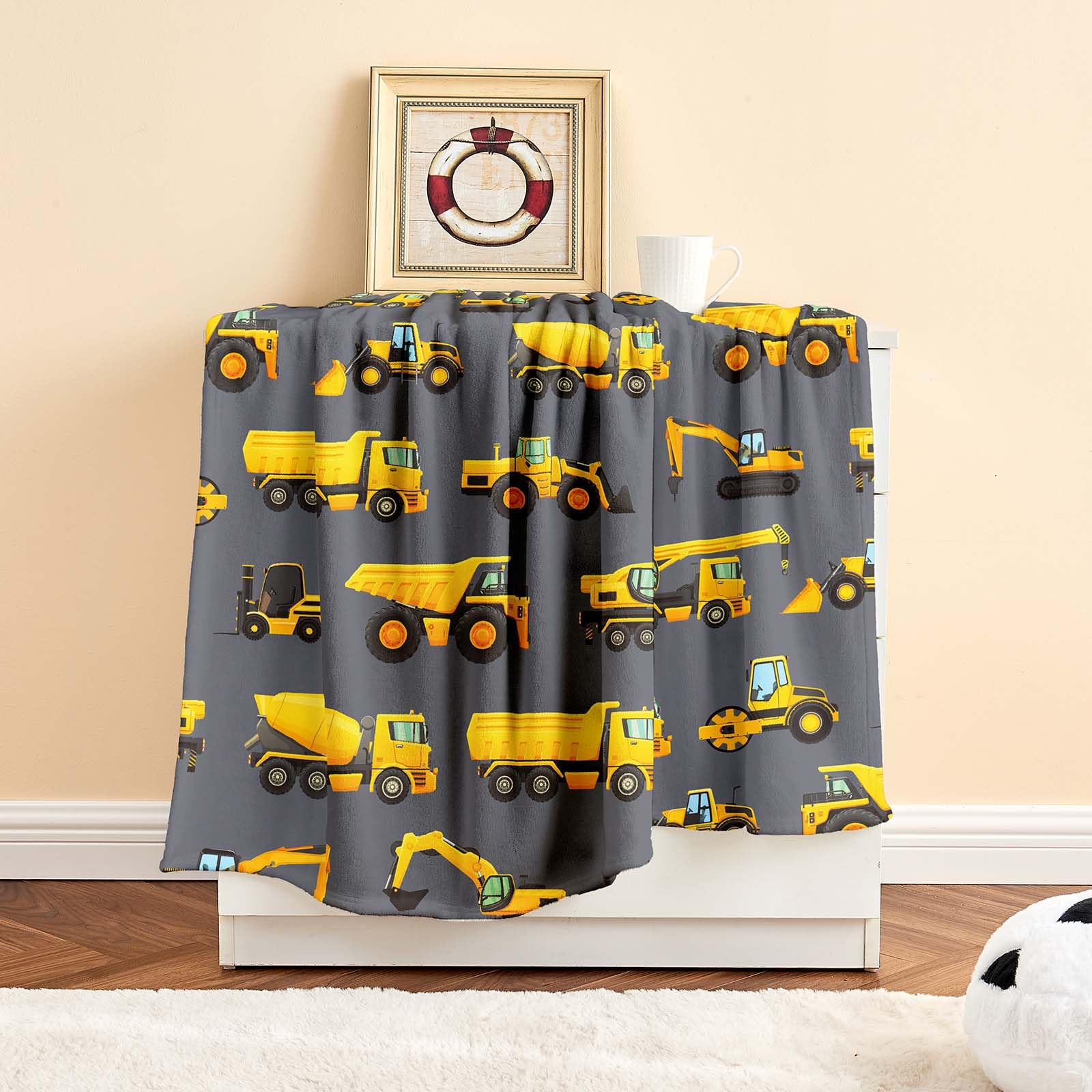 Wajade Kids Construction Truck Blanket for Boys Soft Fleece Kids Blanket for Couch Sofa Bedroom 3D Vehicles Excavator Cars Throw Blanket for Kids 50"x60"