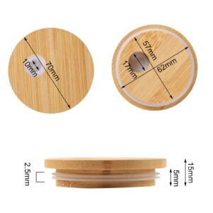 Bamboo Lids For Glass Cups, Replacement Bamboo Canning Lids for Regular Mouth 16OZ/20OZ/24OZ Glass Cups (6 PCS) Suitable for cups with inner diameter of 58 mm (6pcs)