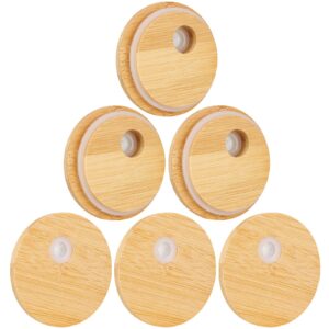 bamboo lids for glass cups, replacement bamboo canning lids for regular mouth 16oz/20oz/24oz glass cups (6 pcs) suitable for cups with inner diameter of 58 mm (6pcs)