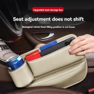 Generic 2 PC Car Seat Gap Seam Car Seam Storage Box with Cup Holder adjustable Storage Box for Front Seats, Suitable for Mobile Phones, Keys, and Cards, Beige