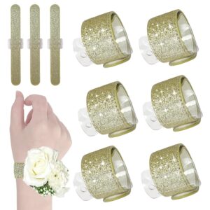 tutuone 6 pcs slaplet wrist corsage bracelets corsage wristlet bands diy wrist corsages accessories for wedding,prom and bridal shower party wrist corsages (golden)