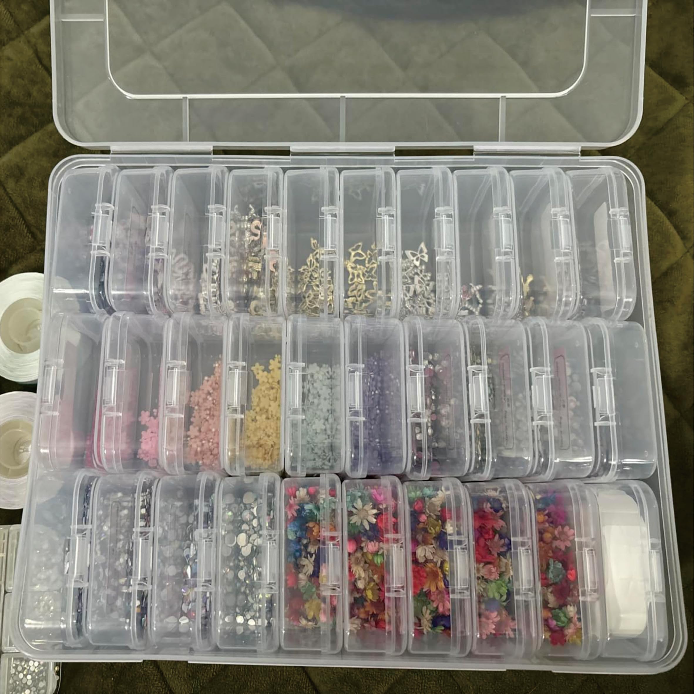 LZLMQSSA Bead Organizer Box, 30Pcs Small Clear Plastic Storage Containers, 1 Large Craft Organizer Box, Mini Parts Storage Solution for Beading Jewelry Making Diamond Arts Screws Seeds