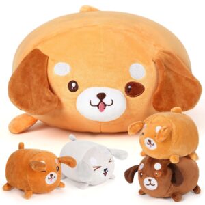 15'' corgi dog plush toy pillow - 5pcs children dog plush toys with 4 baby plush toys in the belly, suitable for stuffed plush gifts for boys and girls on children birthdays and christmas