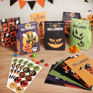 Beego Halloween Treat Bags Party-Favors - 36 PCS Kids Halloween Candy Bags for Trick or Treating Paper Gift Bags for Treats Snacks Halloween Goodie Bags with Stickers Party Supplies