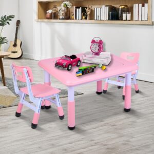 Domaker Table and Chair Set, Multi Activity Height Adjustable Table with 2 Chairs,Pink